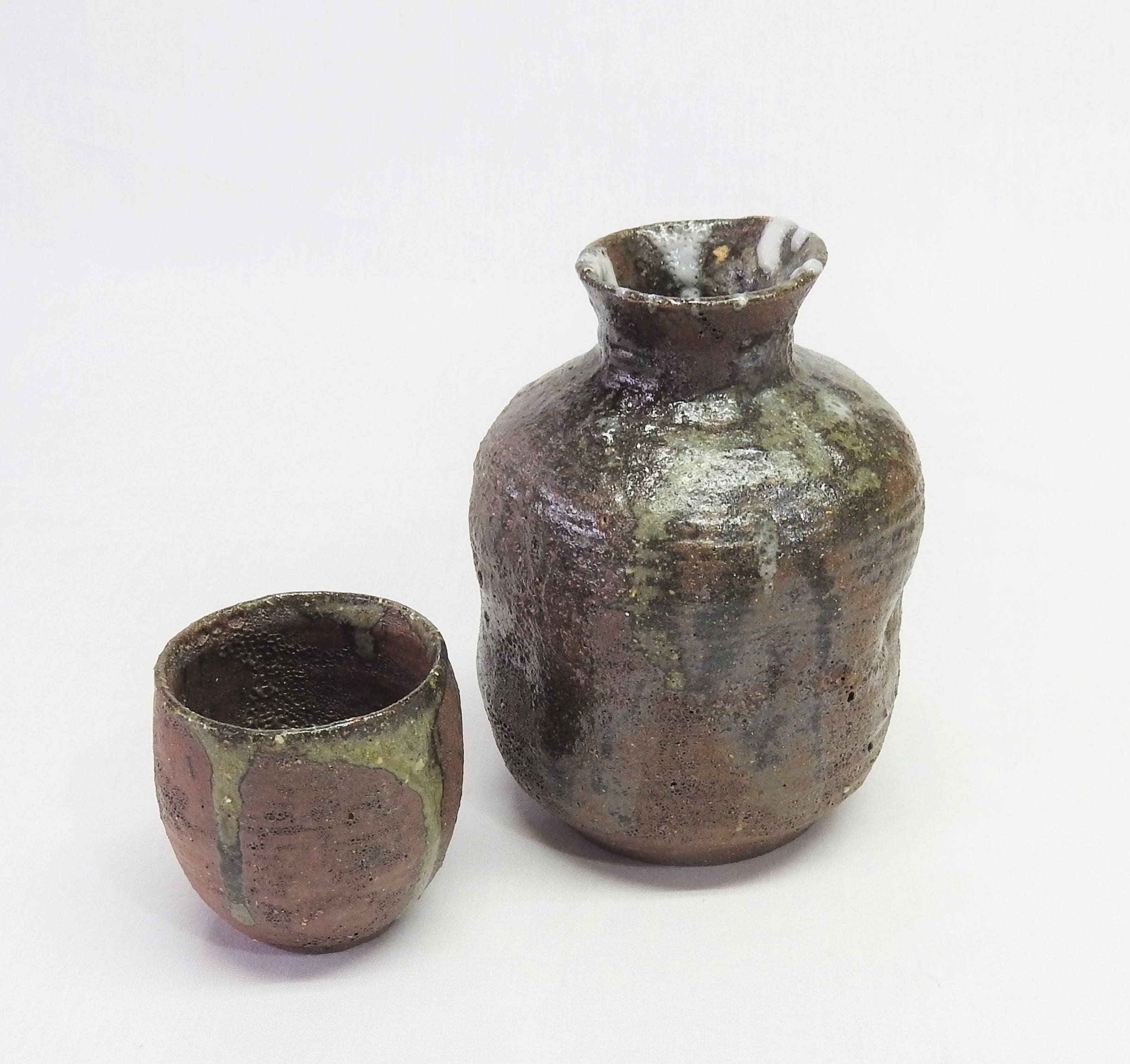 Handmade Japanese Sake Bottle and Cup Ceramic Tokkuri and