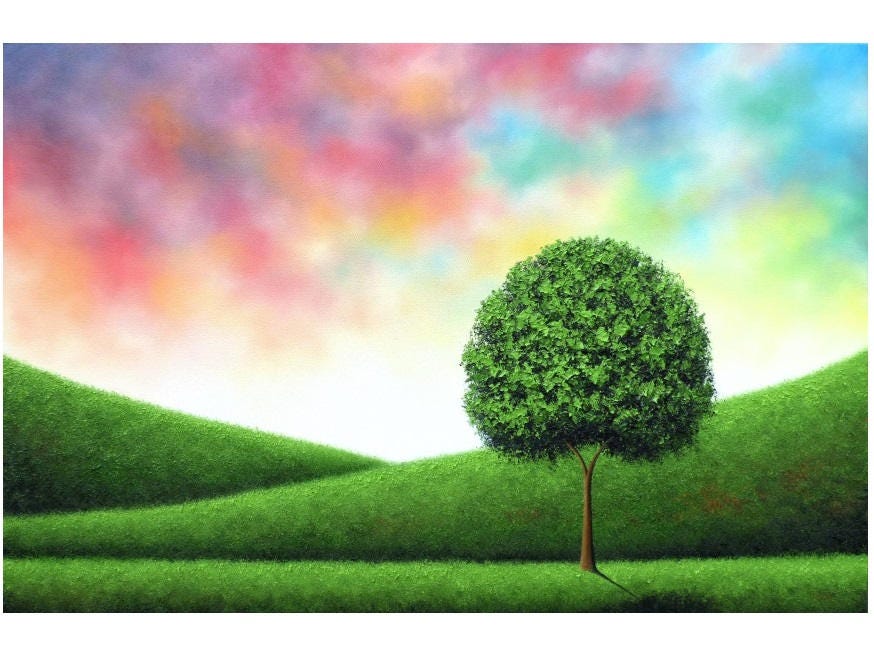 Green Tree Painting Colorful Textured ORIGINAL Oil Painting