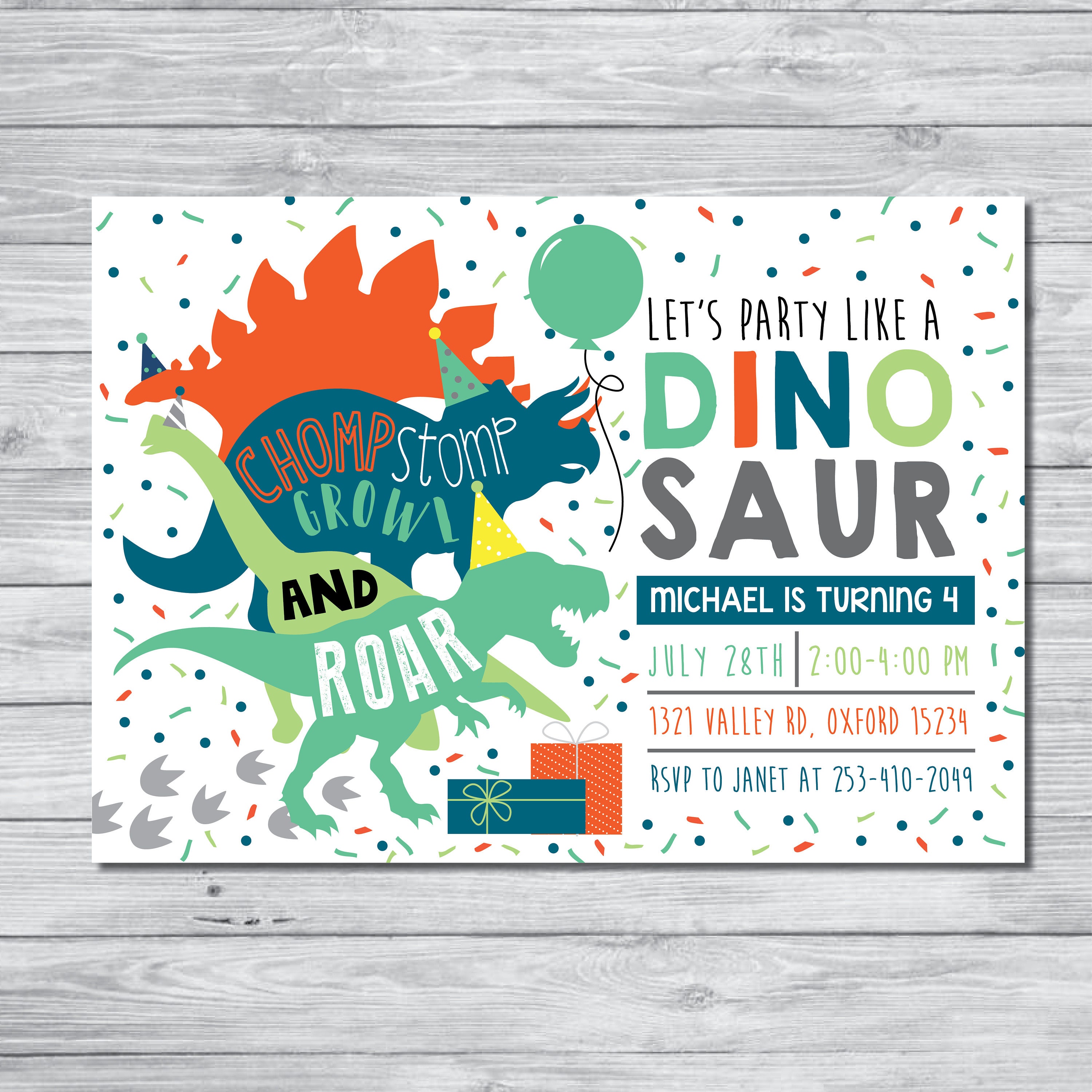 Dinosaur Birthday Party Invitation Dinosaur Birthday Boy
