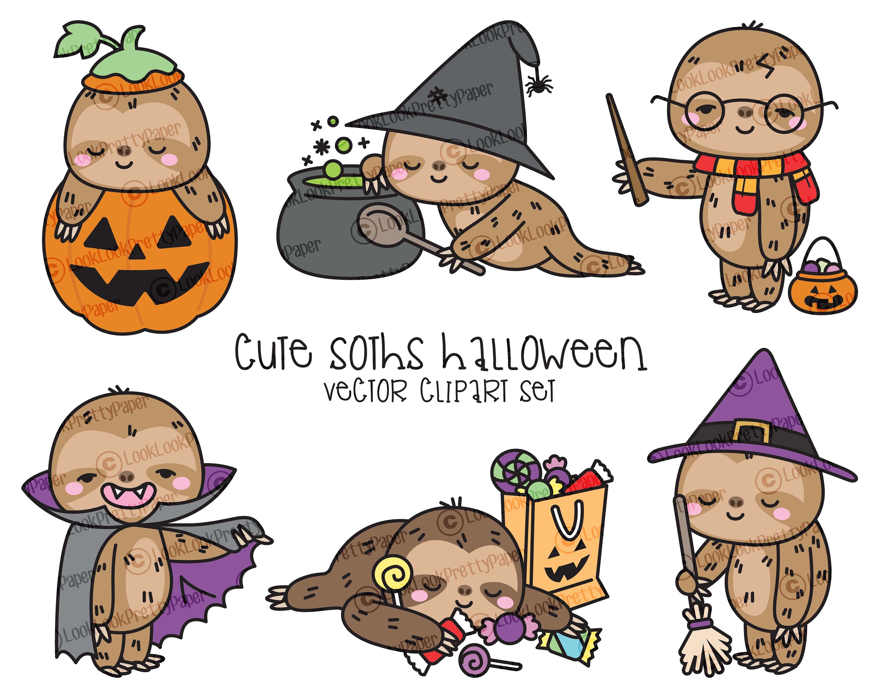 Premium Vector Clipart Kawaii Halloween Sloths Cute