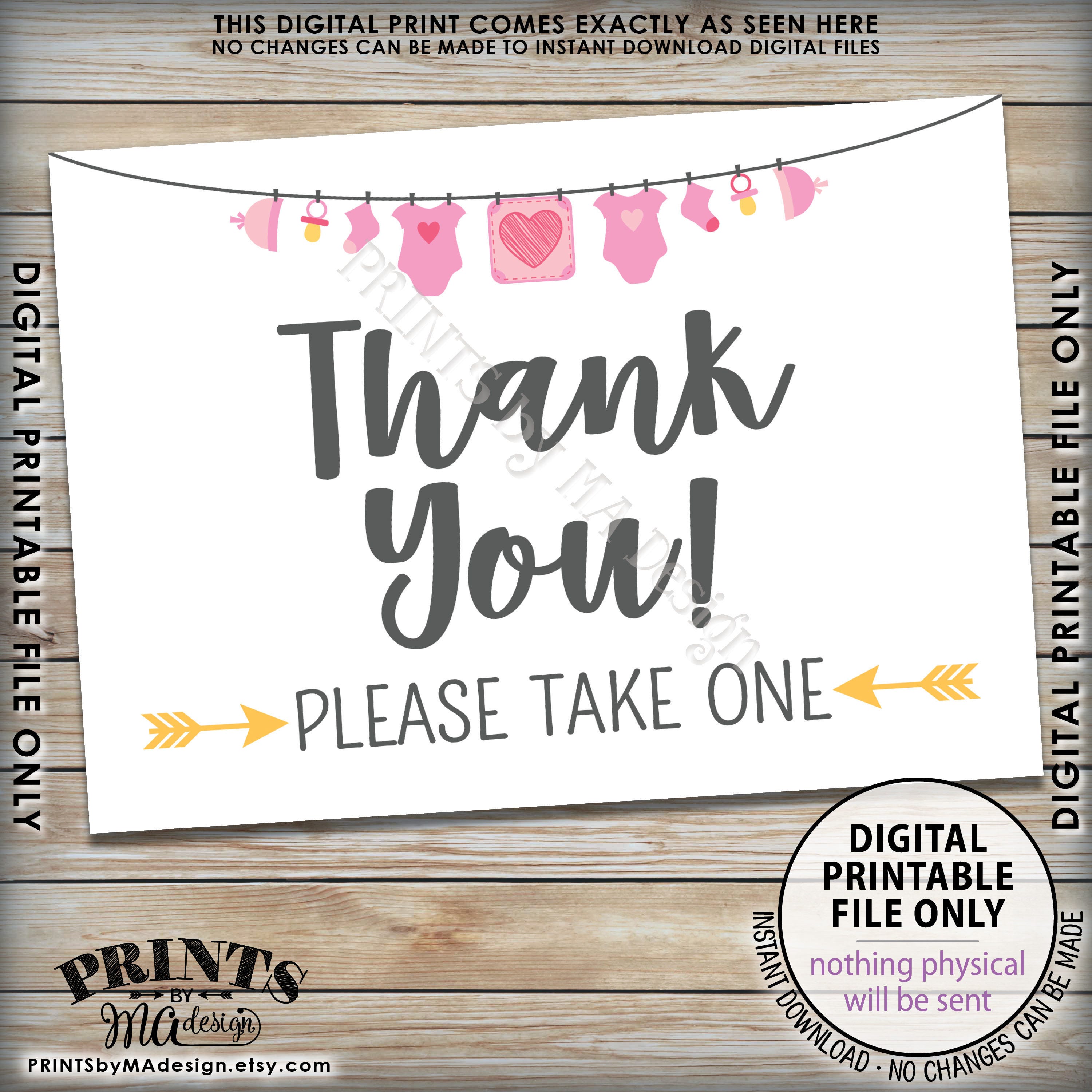 Thank You Sign, Thank You Please Take One Favors Sign, Baby Shower ...