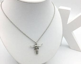 Sterling silver Bull Skull Necklace Silver Skull Buffalo