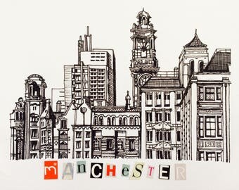 Manchester skyline | Etsy