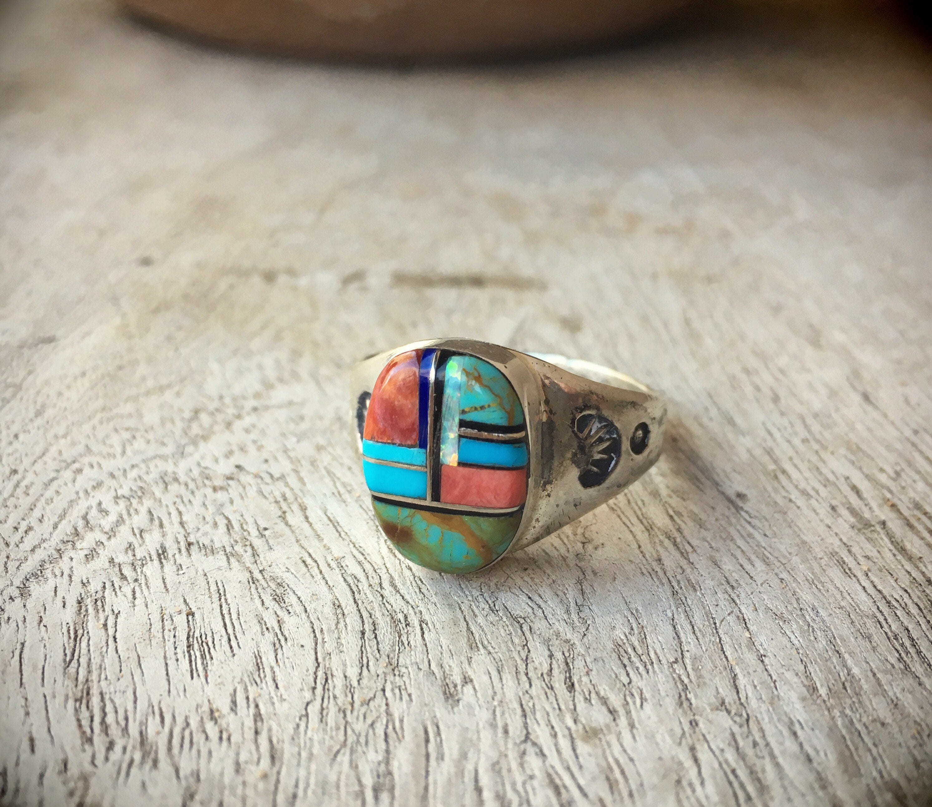 Turquoise Ring Multi Stone Channel Inlay Men's Size 12, Native American ...