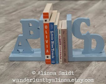 Letter Bookends Initial Bookends Wooden Custom Bookends