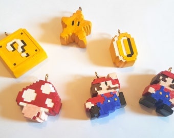 Super Mario Brothers Inspired 8 Bit Mario Christmas Ornaments