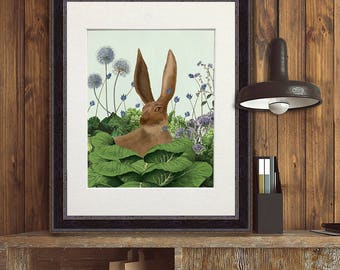 Too Hip To Hop Blue Rabbit Print Hare print Wall Art Wall
