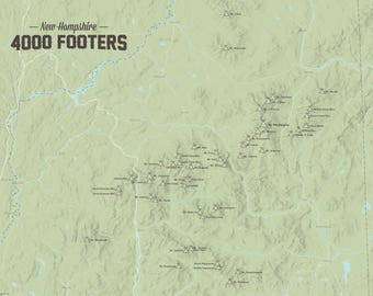 White Mountains NH Hiking Trails Map green background 4000