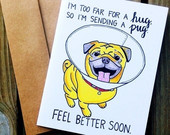Pug get well card | Etsy