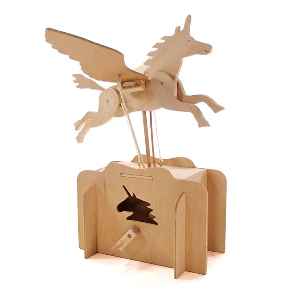 Flying Unicorn Wooden Automata Kit
