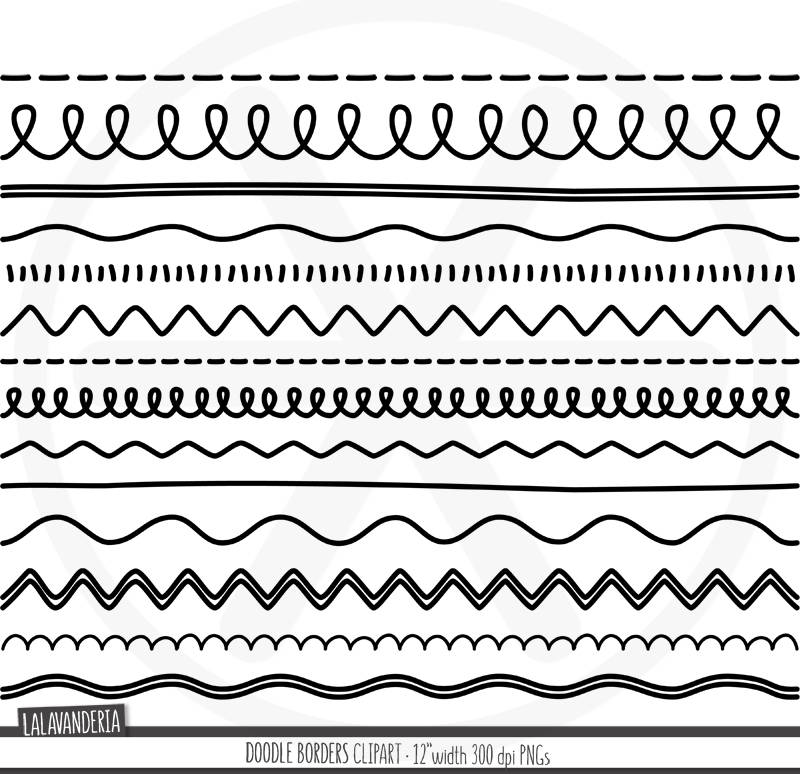 Borders Clipart. Black Doodle Digital Borders Clip Art. Hand