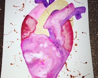 Human Heart Necklace Gold Anatomical Heart I LOVE YOU