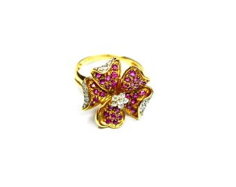 Ruby flower ring | Etsy