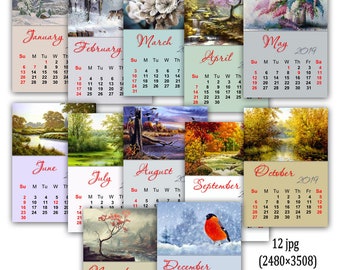 Calendar Months Cards Owl Polka Dot Hobo Stitched Theme Dotted