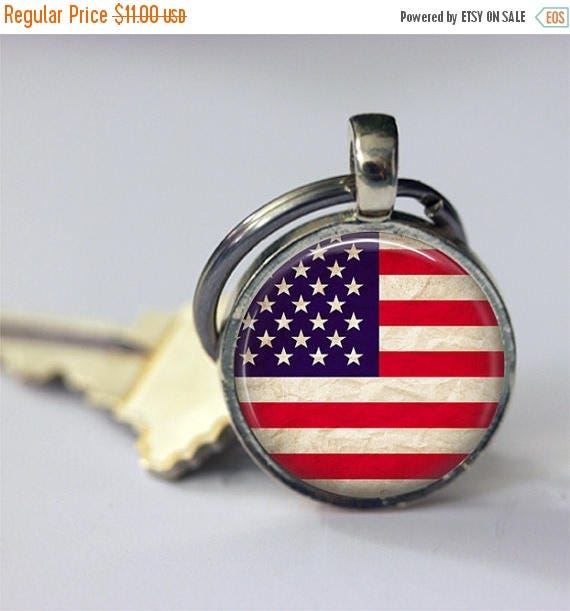 ON SALE American Flag Keychain United States Patriotic 4th of