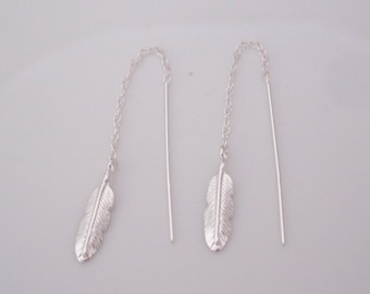 Sterling Silver Feather Earring Pair Feather Threader