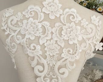 Lace Trim Fabric Rhinestone Applique Collar Flower by lacetime