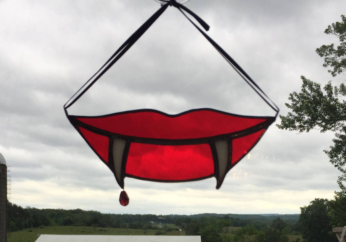 Handmade Stained Glass Vampire Lips/Fangs
