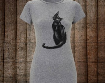 Black cat t shirt | Etsy