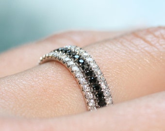 14k Diamond Curve Wave Band Ring Midi Stacker Matching Trio