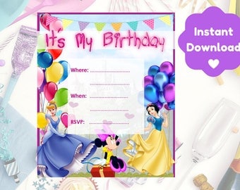 Disney princess birthday invitation | Etsy