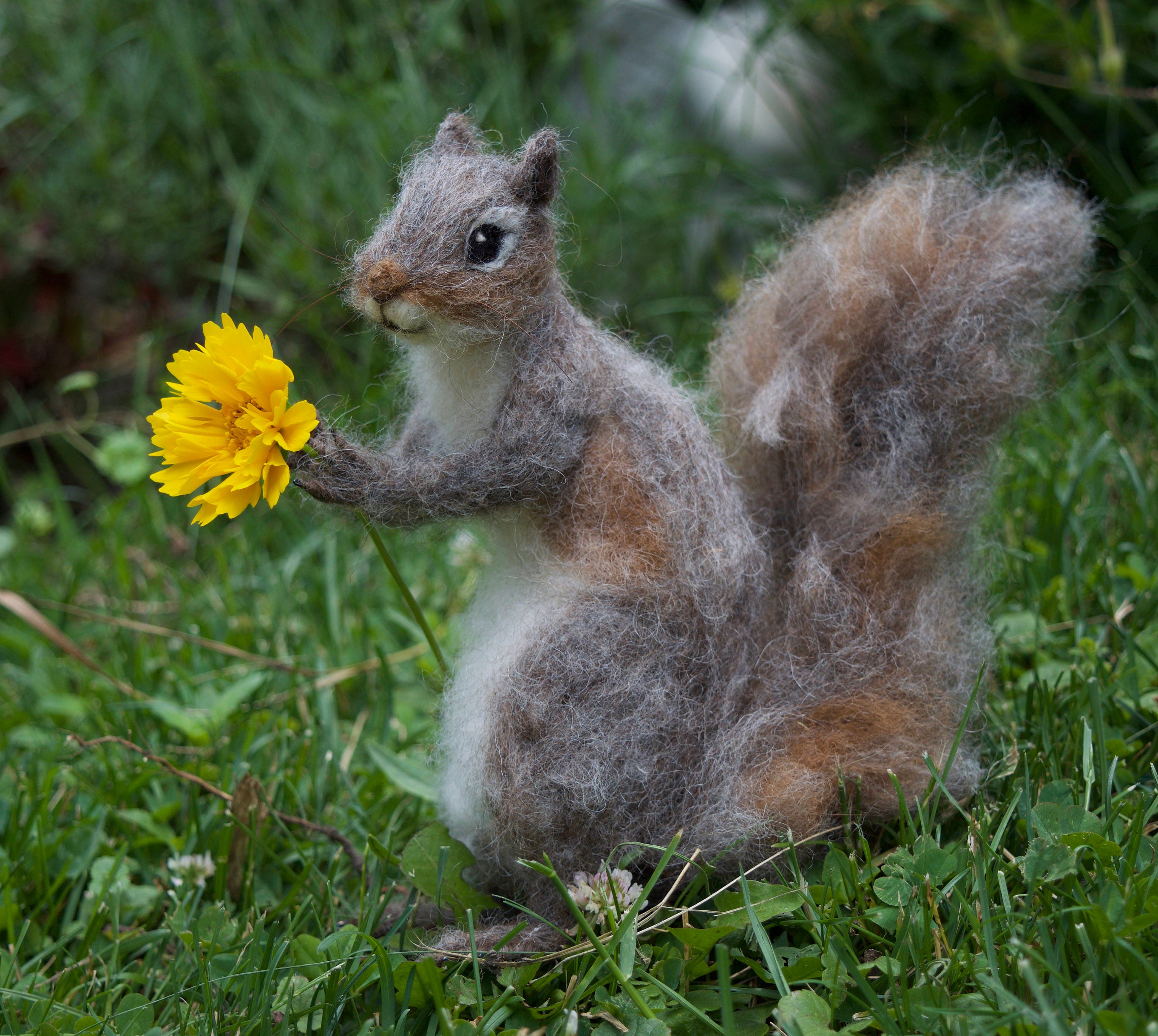 Needle Felted Squirrel Grey Poseable