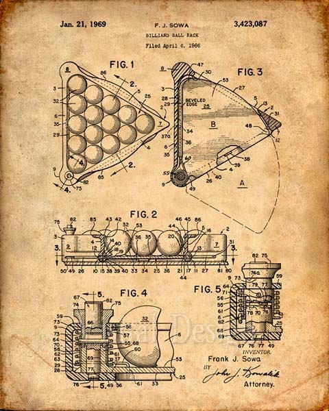 Billiard Ball Rack Patent Print Patent Art Pool Print