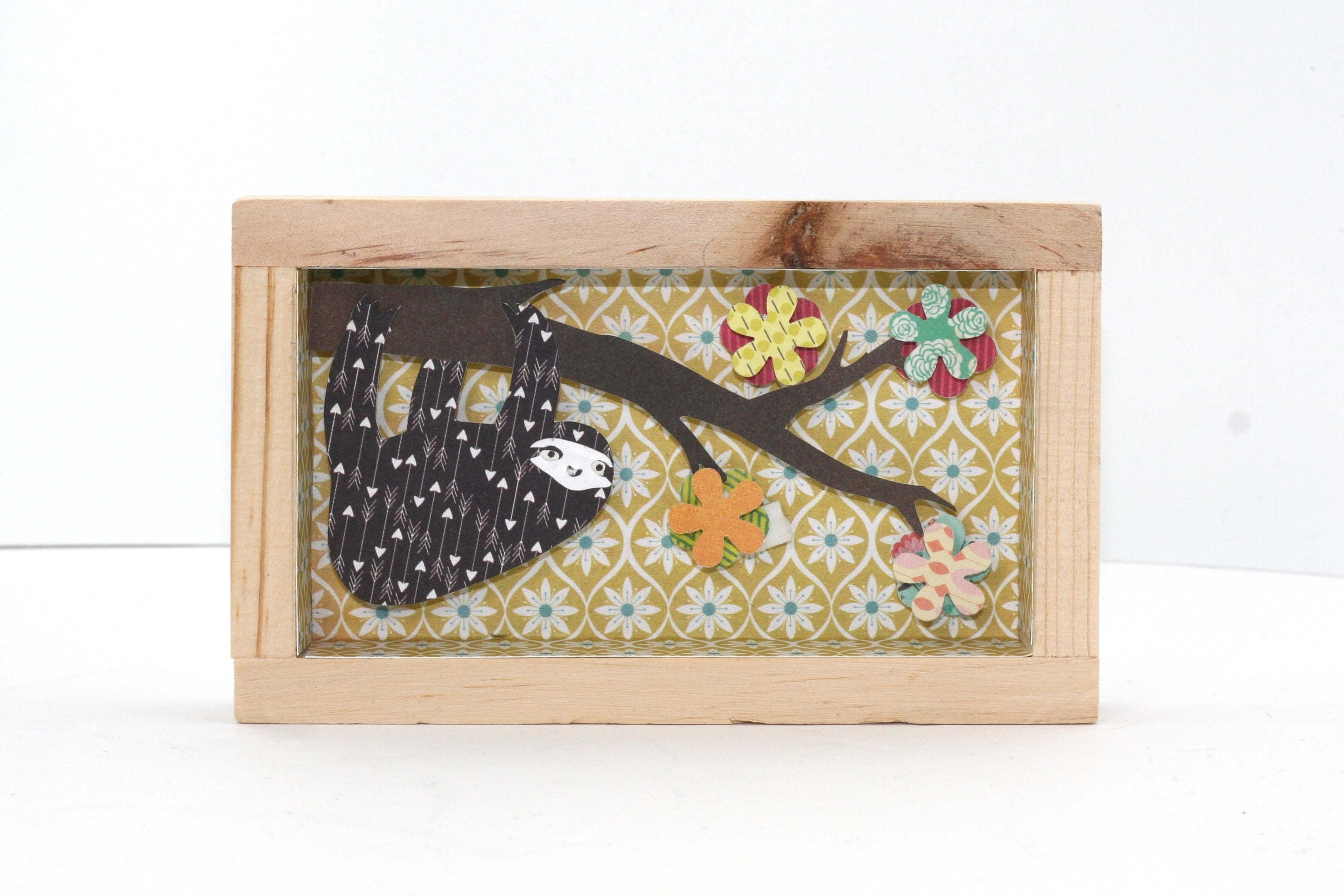 paper cut diorama sloth art shadow box paper art 3d art