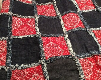 Denim rag quilt tutorial PDF pattern picnic blanket