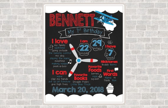 Airplane Birthday Chalkboard Sign Plane First Birthday