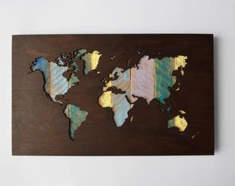 Wood world map | Etsy