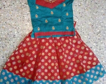 Kids brocade pattu pavada south indian traditional dress girls