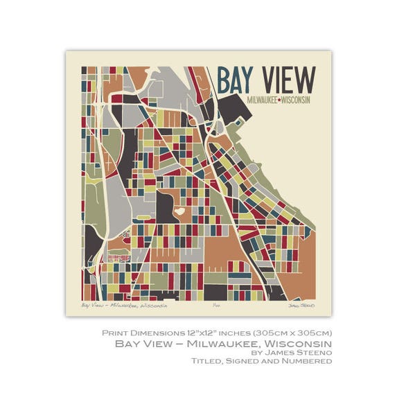 Bay View Neighborhood Milwaukee Wisconsin Art Map Print by