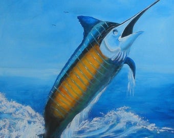 Blue marlin painting | Etsy