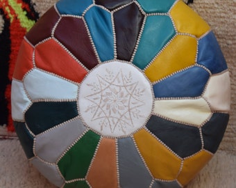 SALE STUFFED Moroccan pouf ottoman with top embroidery