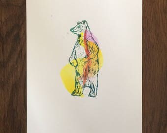 BEAVER Original Hand-Pulled Linocut Block Art Print Brown