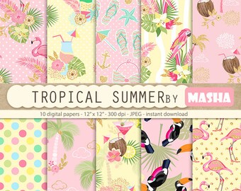Flamingo papers: TROPICAL DIGITAL PAPERS with