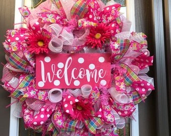 Pink spring wreath | Etsy