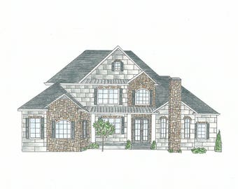 Ink house drawing | Etsy