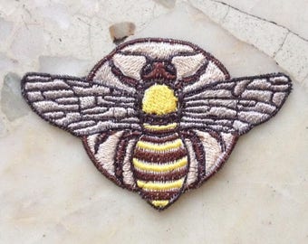 Honey Bee Patch Black Ink on Yellow Fabric bee patch