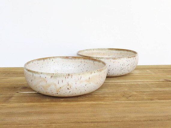 Rustic Pottery Stoneware Soup Bowls in Satin Oatmeal Glaze