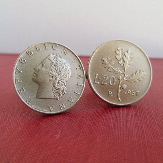 ITALY Coin Cuff Links Repubblica Italiana Gold Lire