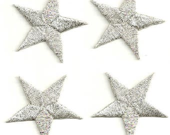 One 1 Star White Embroidered Stars Iron On Patch