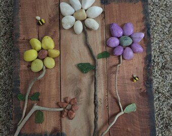 Pebble art flowers | Etsy