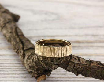 Rustic wedding ring for men and women Thin gold wedding band