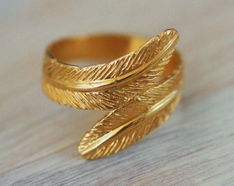 Gold feather ring | Etsy