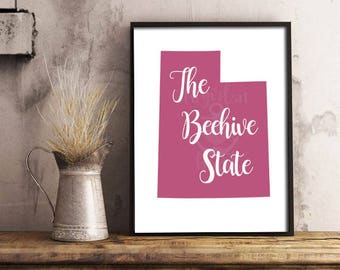 Utah Print. Illustration. Beehive State. Map. State symbols.