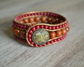 Custom Stamped Genuine Leather Wrap Bracelet Multi-strand Real