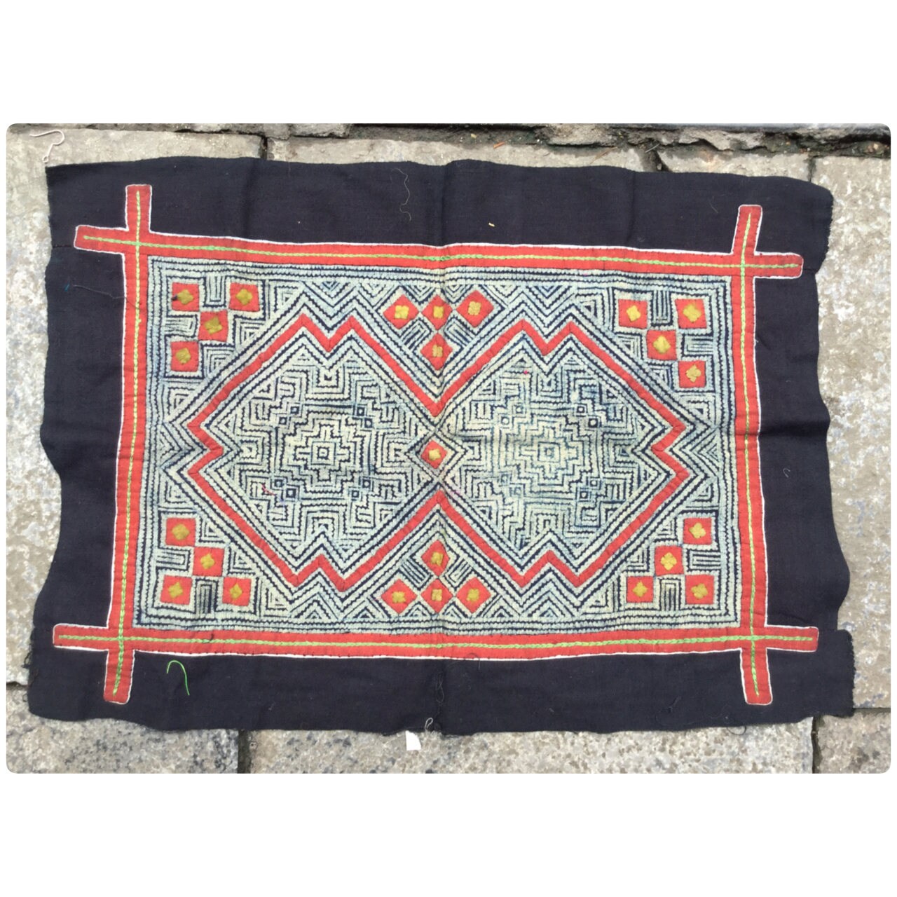 Vintage tribal Hmong batik fabric piece in Mu Cang chai