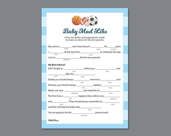 Sports Themed Baby Mad Libs Printable Advice for the New